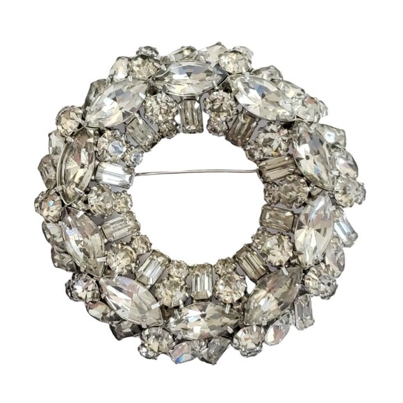 Vintage | Jewelry | Huge Vintage Icy Rhinestone Domed Circle Brooch ...